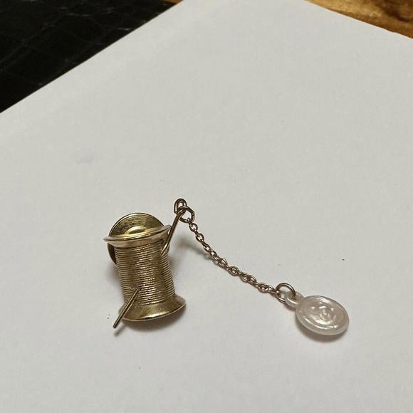Avon | Jewelry | Signed Avon Sewing Thread Spool Button Dangle Gold ...